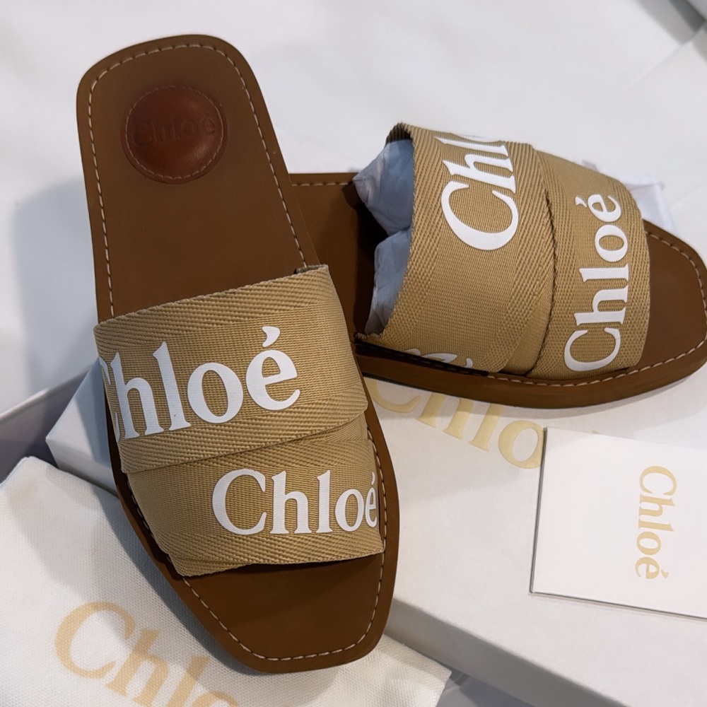 Chlo Woody Logo Canvas Slide - Gem
